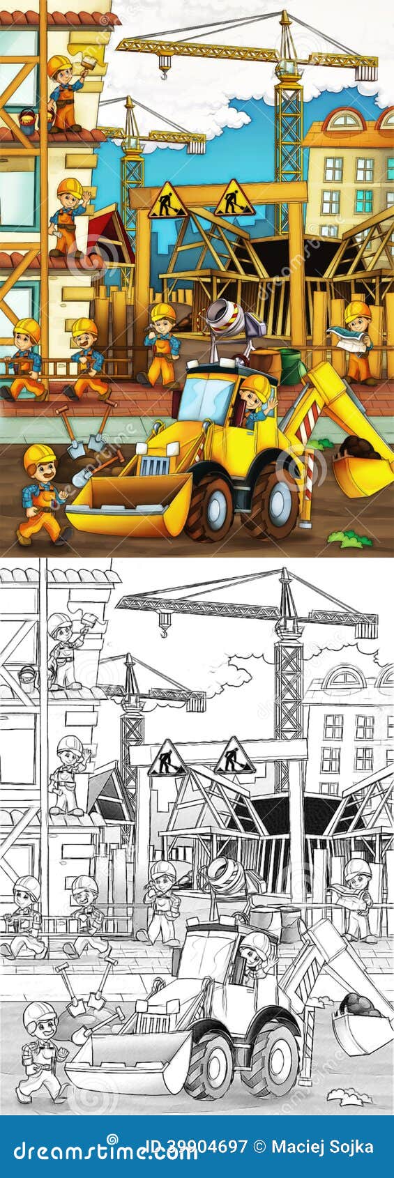 Construction Site - Coloring Page with Preview Stock Illustration ...