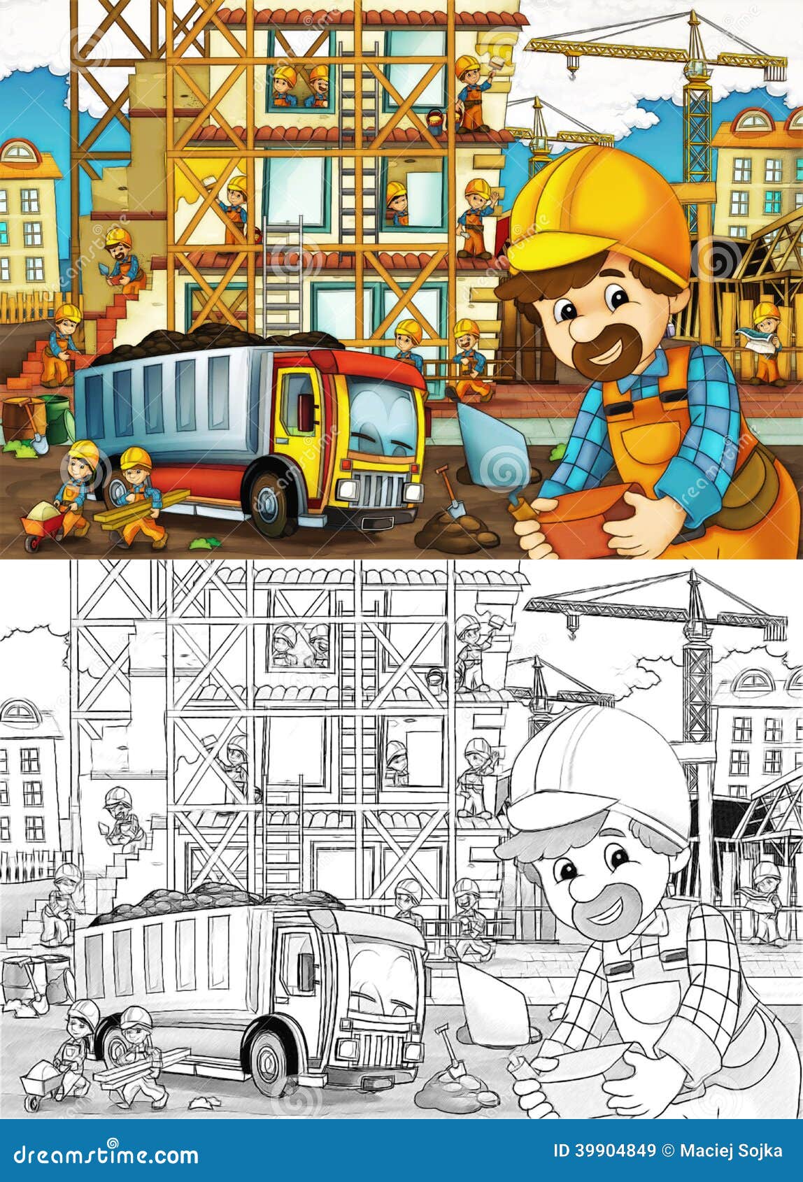 Construction Site - Coloring Page with Preview Stock Illustration ...