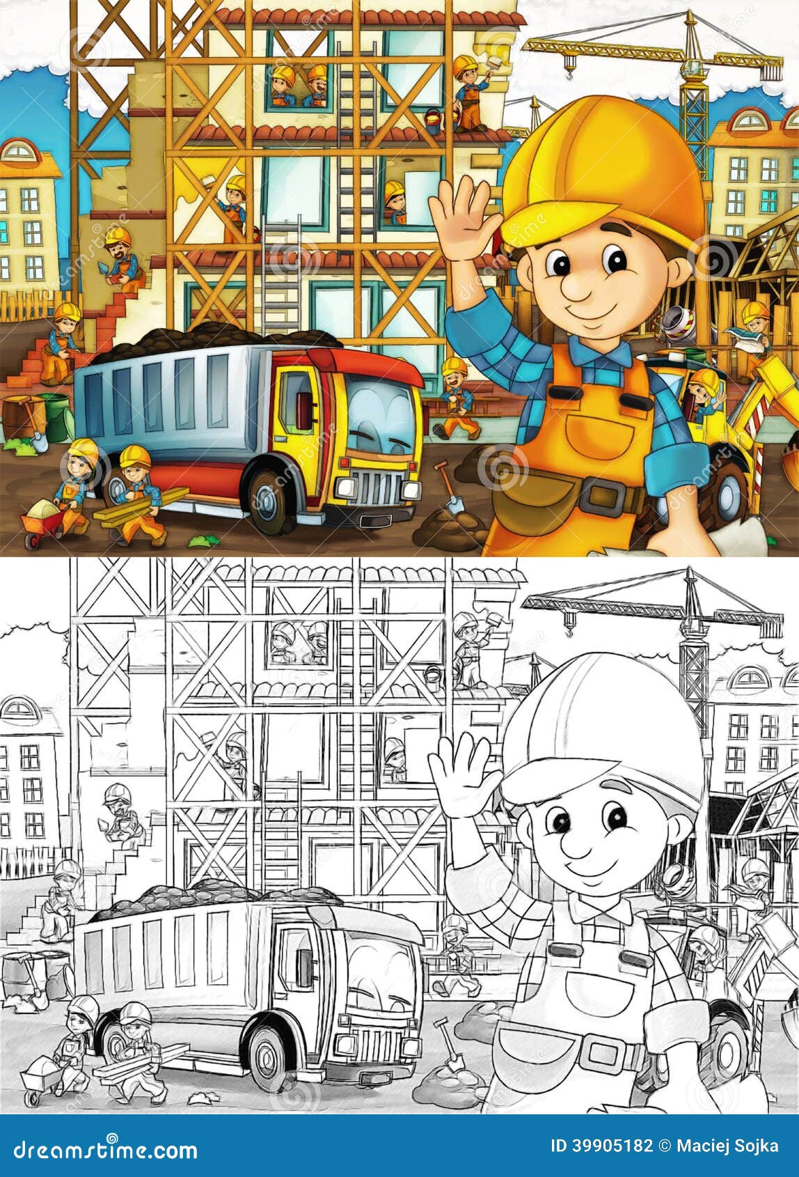 Construction Site - Coloring Page with Preview Stock Illustration ...