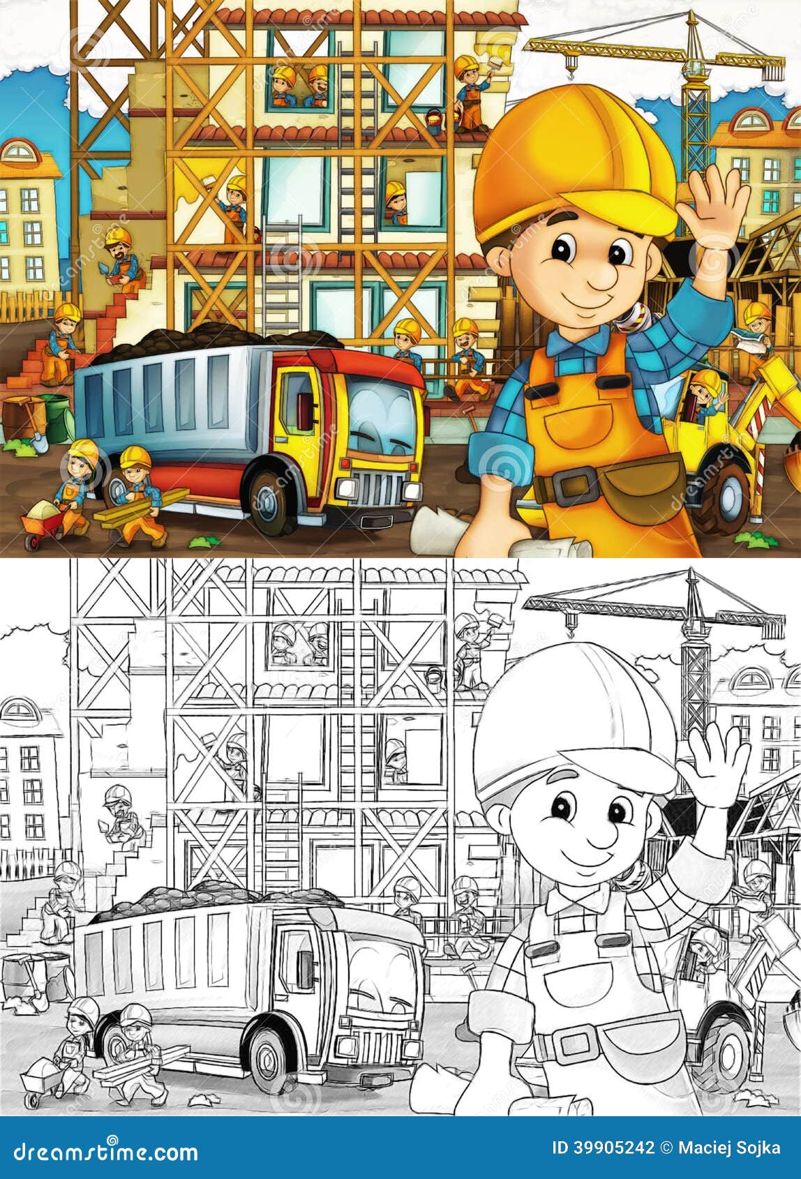 Construction Site - Coloring Page with Preview Stock Illustration ...