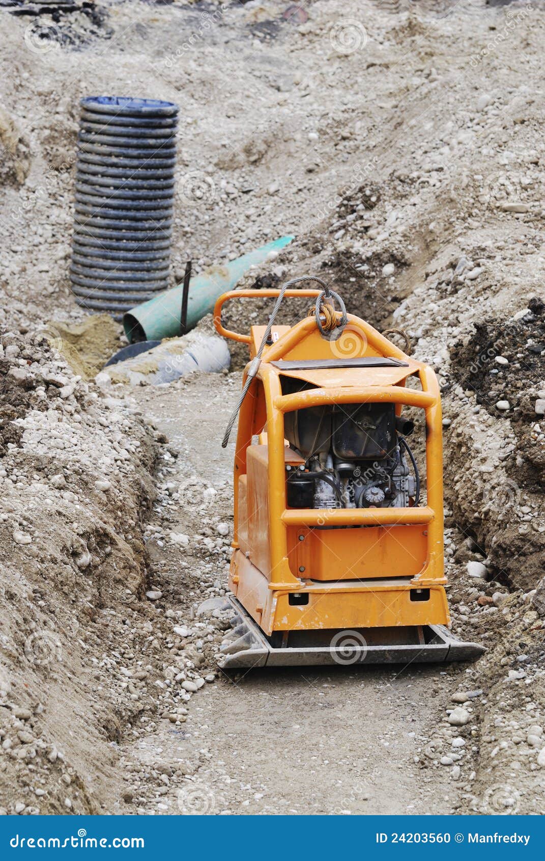 Construction Site with Compactor Stock Photo - Image of equipment ...