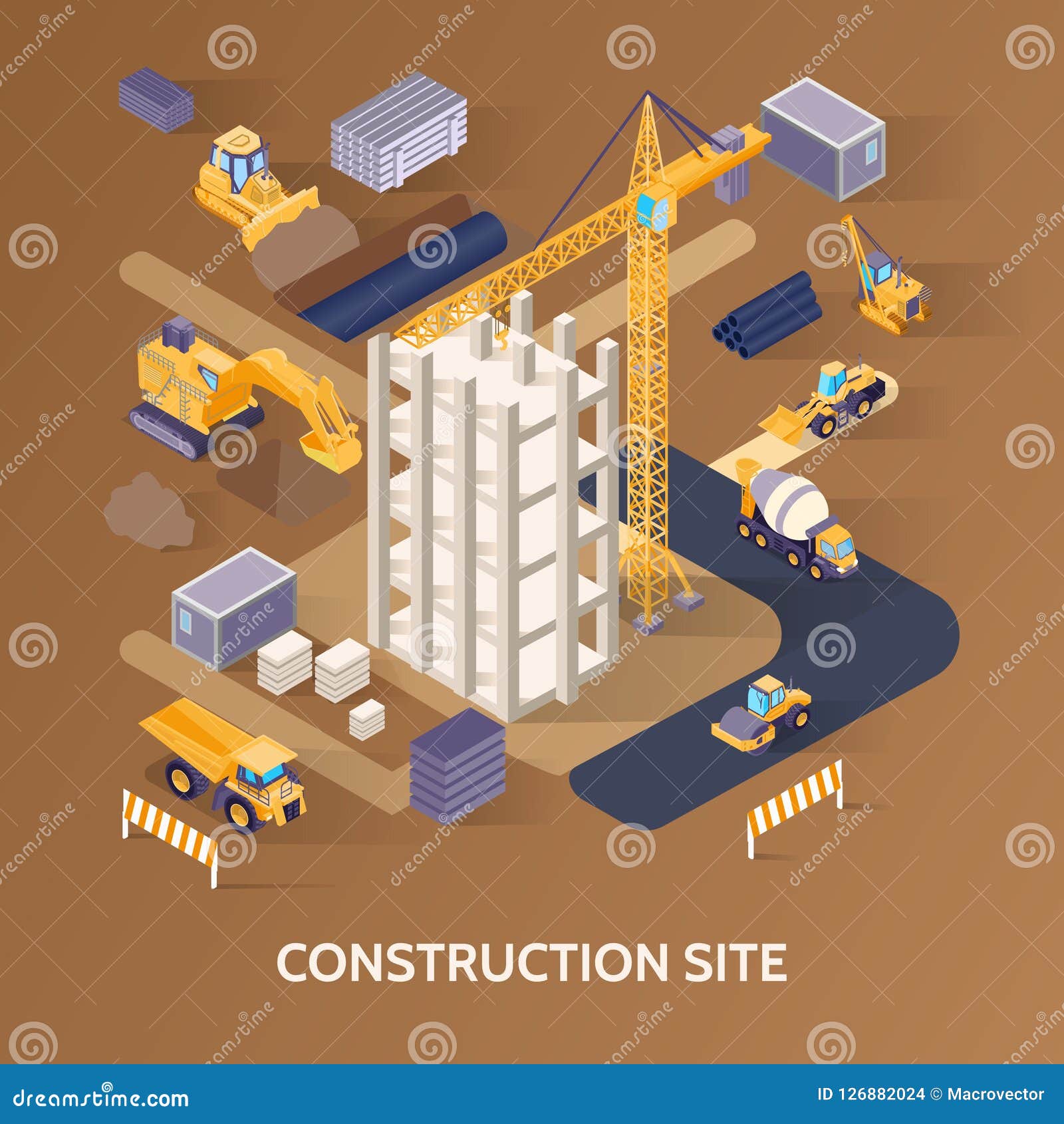 Construction Site Concept stock vector. Illustration of icons - 126882024