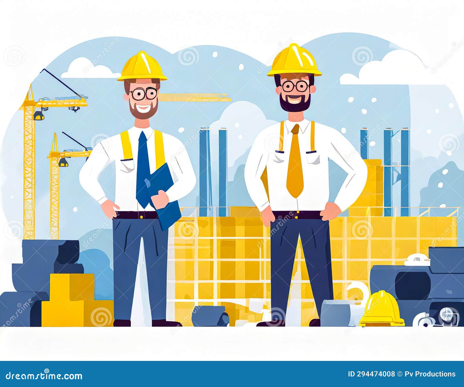 Construction Site Concept, Foreman and Architect with Project Plans ...