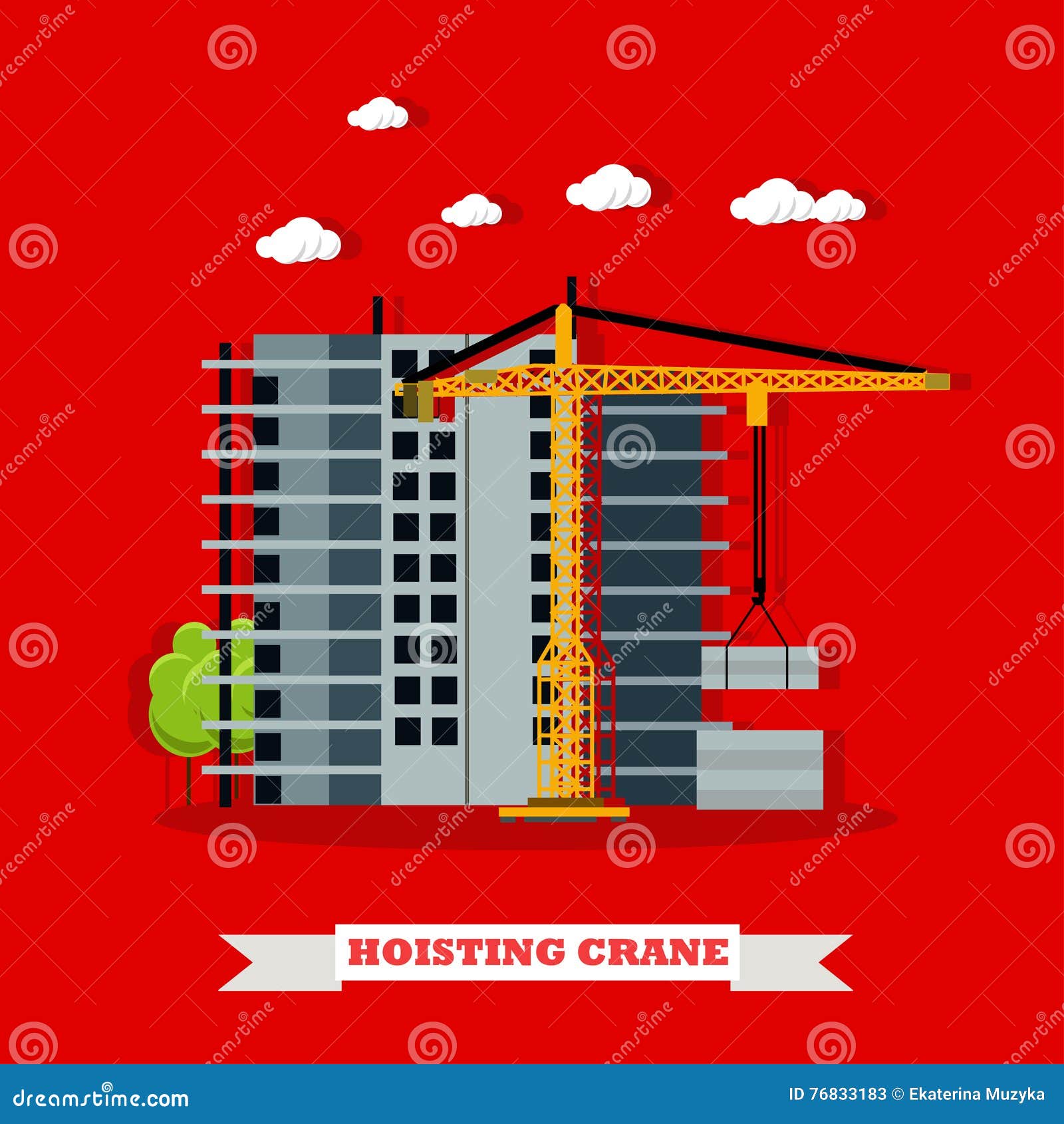 Construction Site Concept Vector Banner. Hoisting Crane. Stock Vector ...
