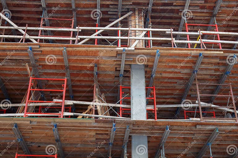 Construction Site Concrete Building with Wooden Formwork Structure ...