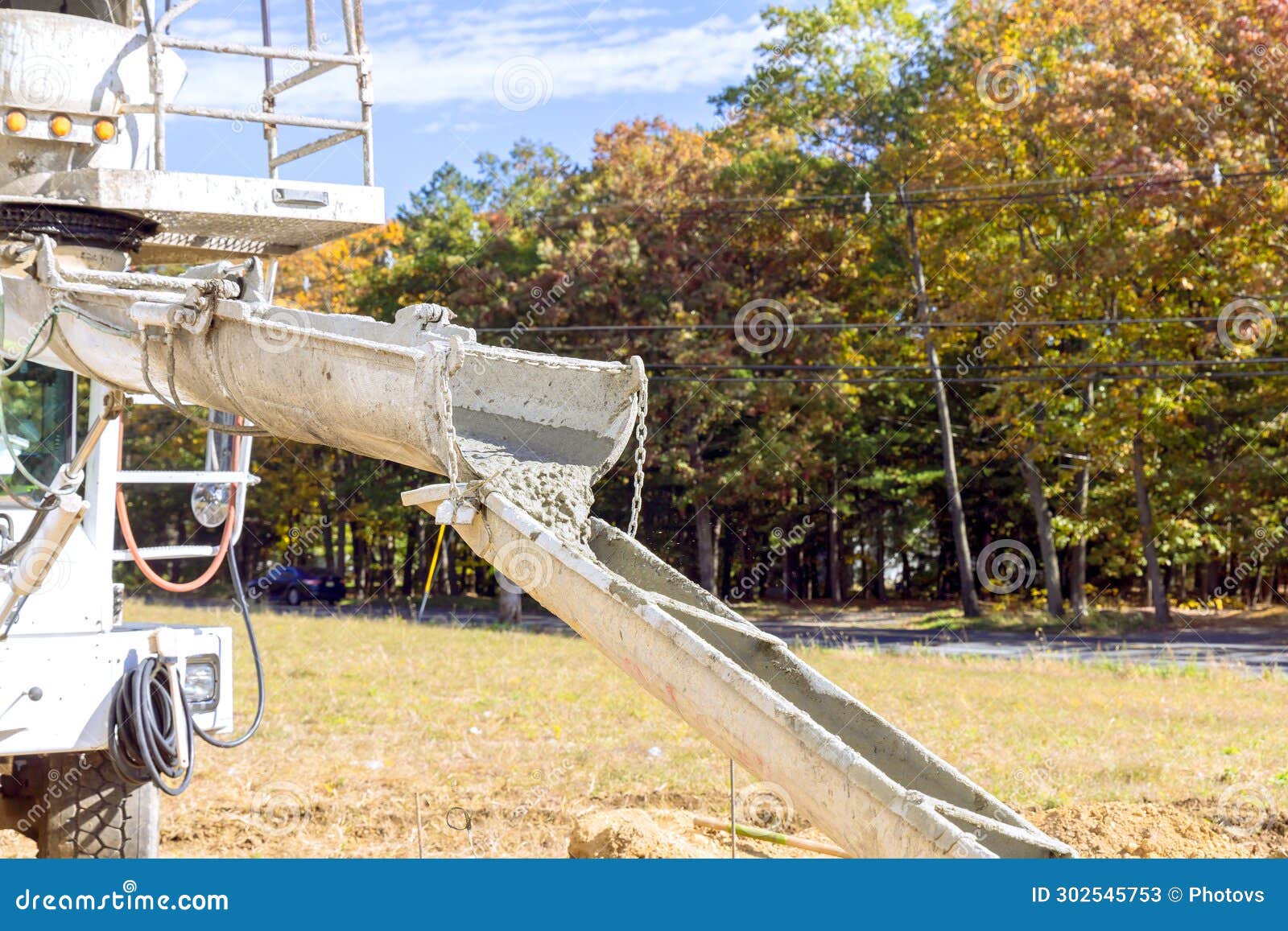 On a Construction Site Concrete Mixer Truck Poured Liquid Cement ...