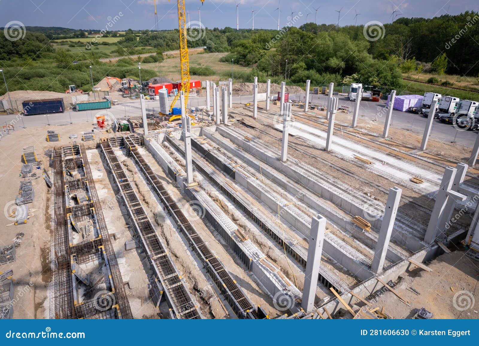 On a Construction Site Concrete Pillars are Erected for the ...