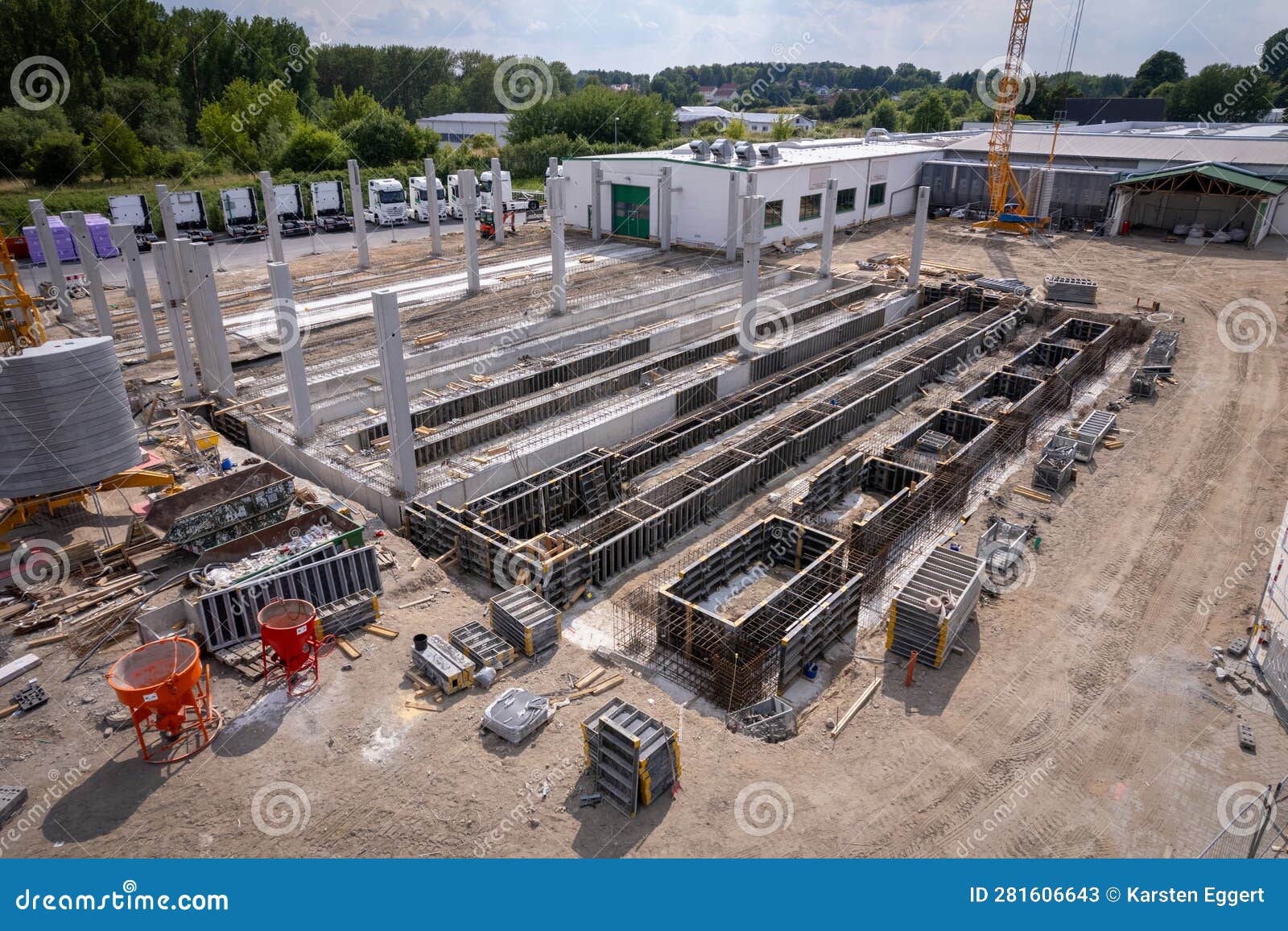 On a Construction Site Concrete Pillars are Erected for the ...