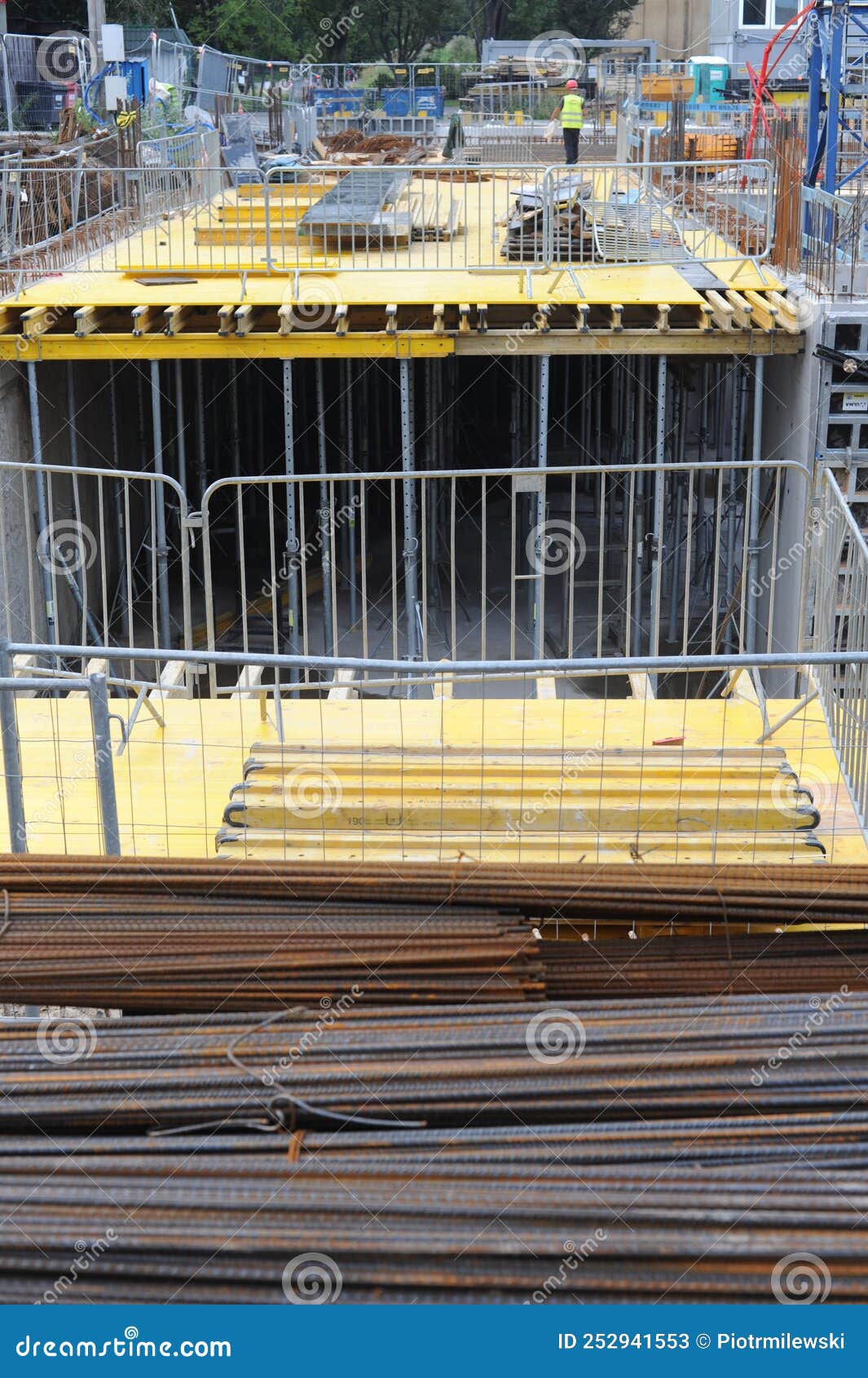 Construction Site with Concrete and Steel Structures of a Building As ...