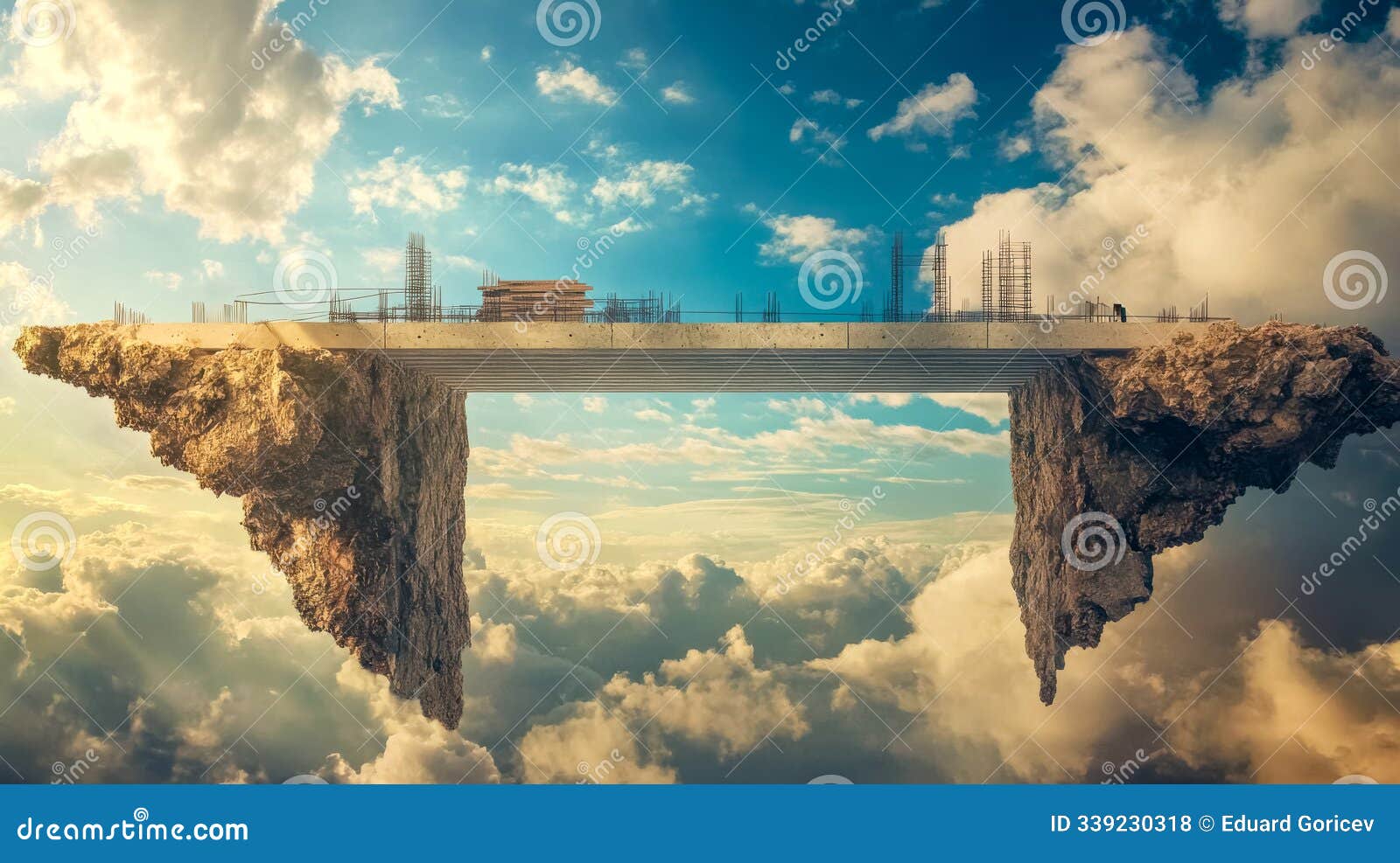 Construction Site Connecting Two Floating Islands Above the Clouds ...