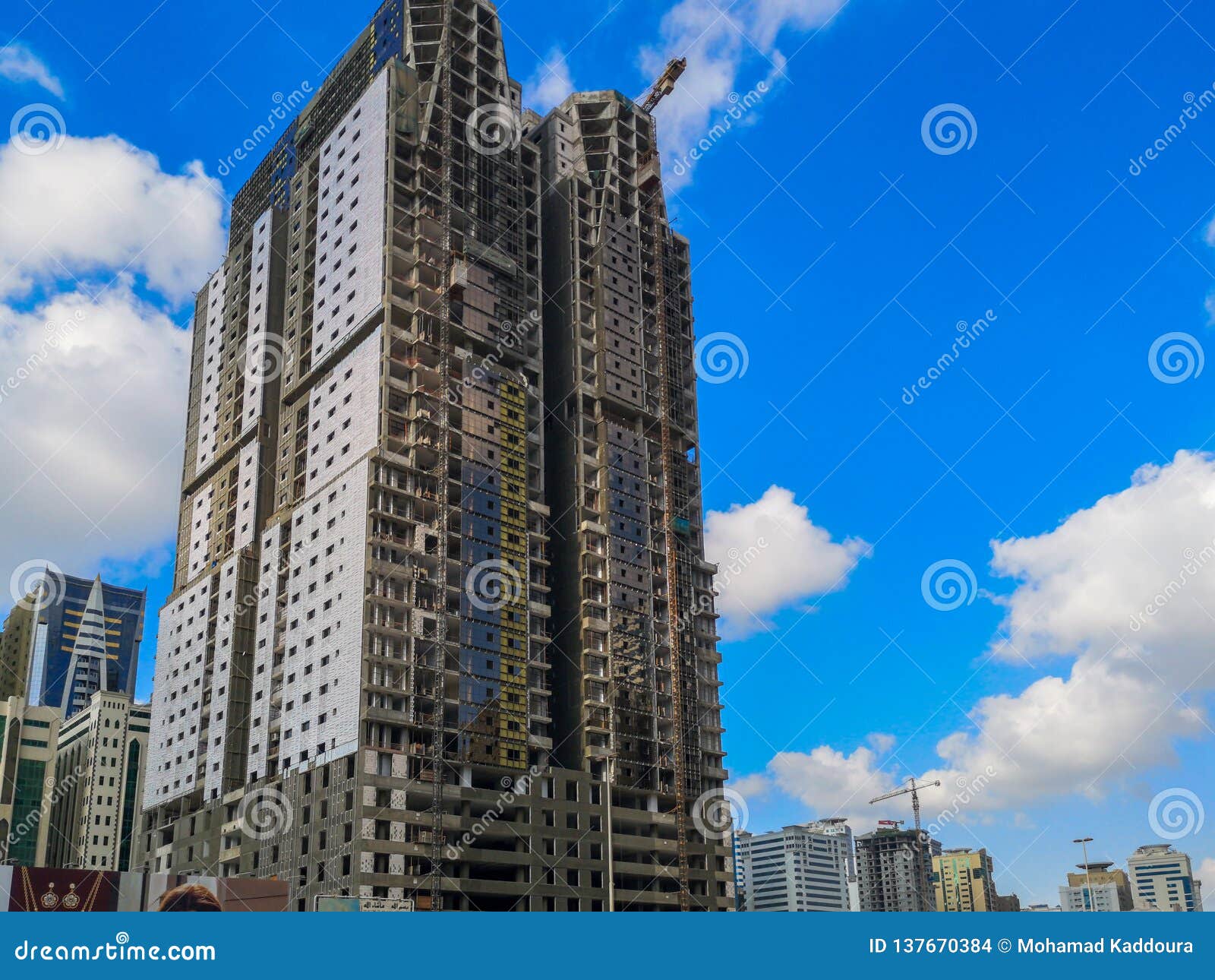 Construction Site, Crane and Big Building Under Construction Against ...