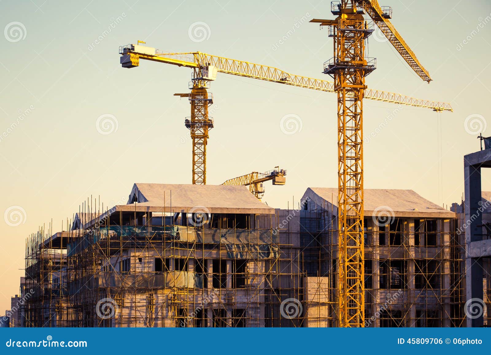 Construction Site with Crane and Building Stock Photo - Image of planks ...