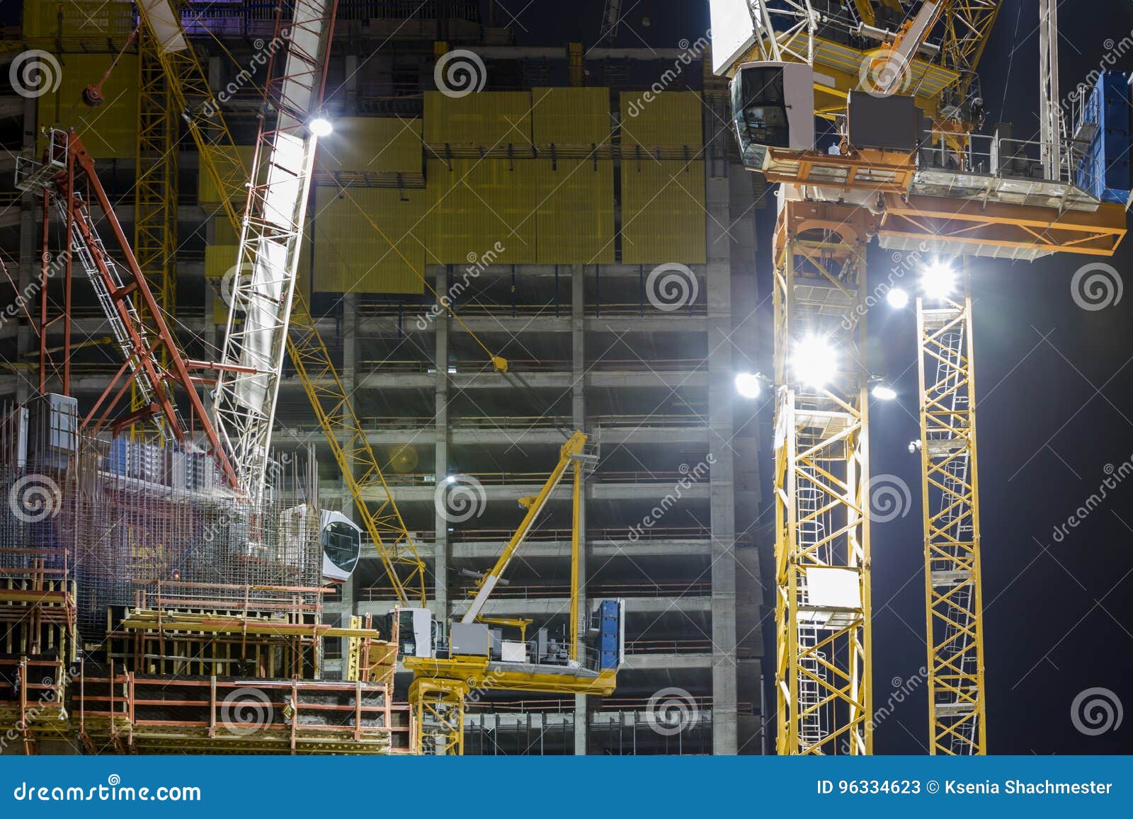 Construction Site with Crane at Night Stock Image - Image of chain ...