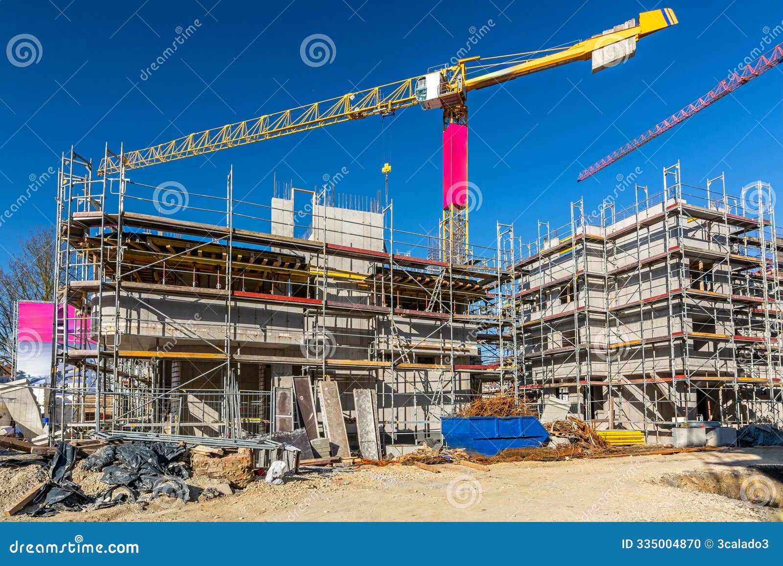 Construction Site with Crane, Scaffolding and Shell of an Unfinished ...