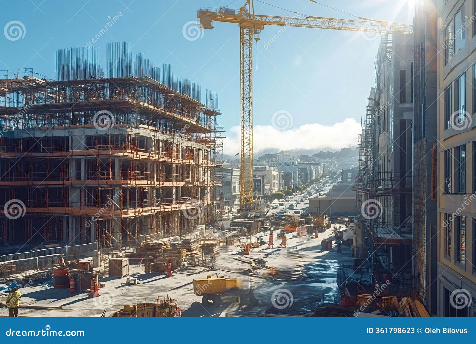 Crane And Scaffolding Surround A High Rise Under Construction Stock ...