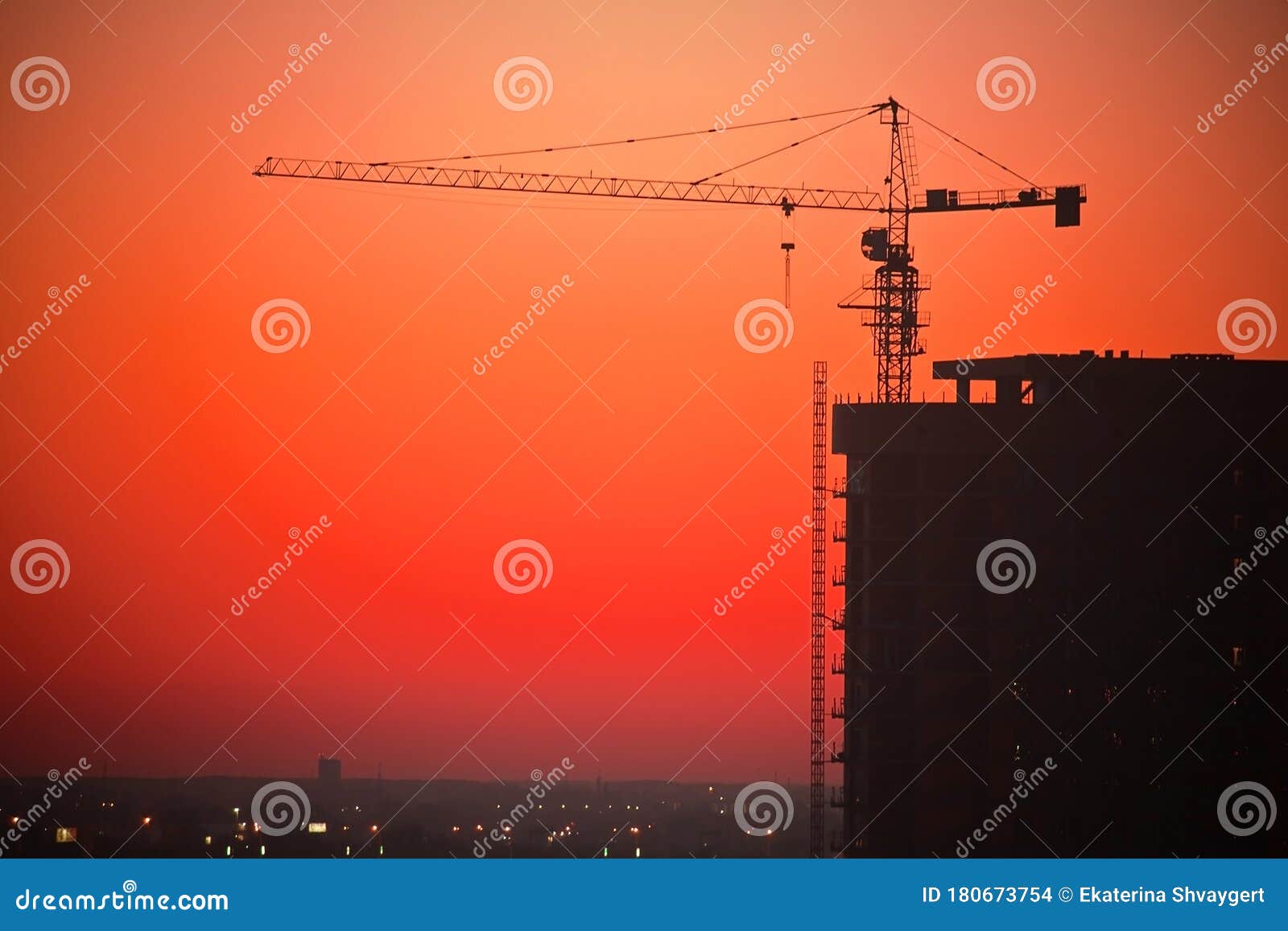 Construction Site with Crane at Sunset Stock Photo - Image of ...