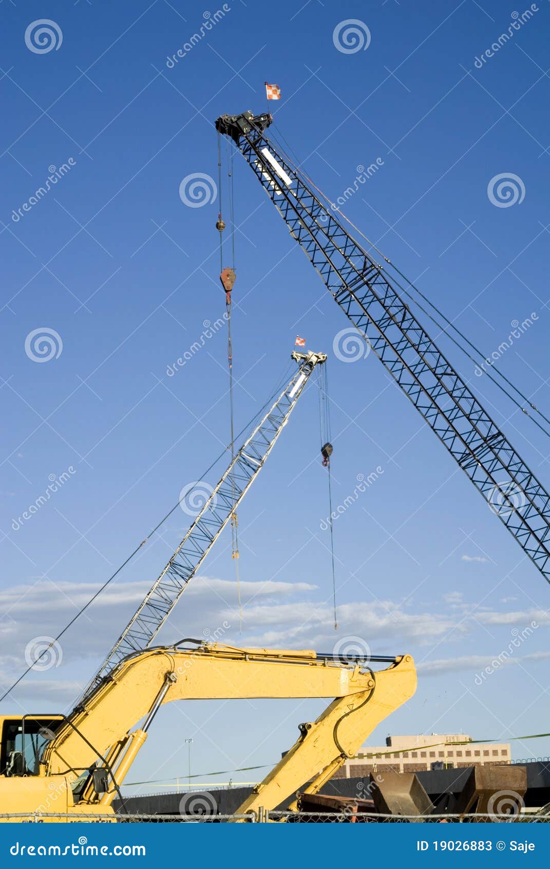 Construction Site Cranes and Backhoe Stock Image - Image of metal ...