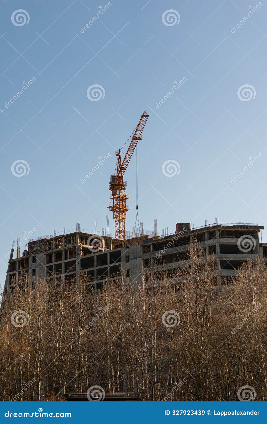 Construction Site with Cranes and Scaffolding Against a Clear Sky, Indicating Ongoing Urban ...
