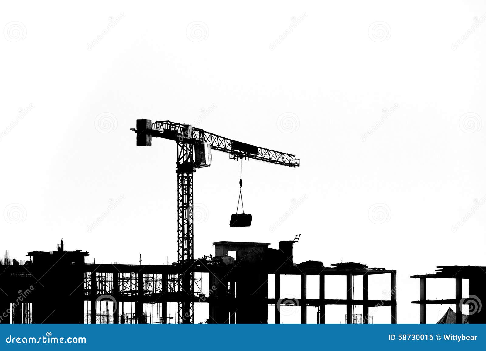 Construction Site with Cranes on Silhouette Background Stock Photo ...