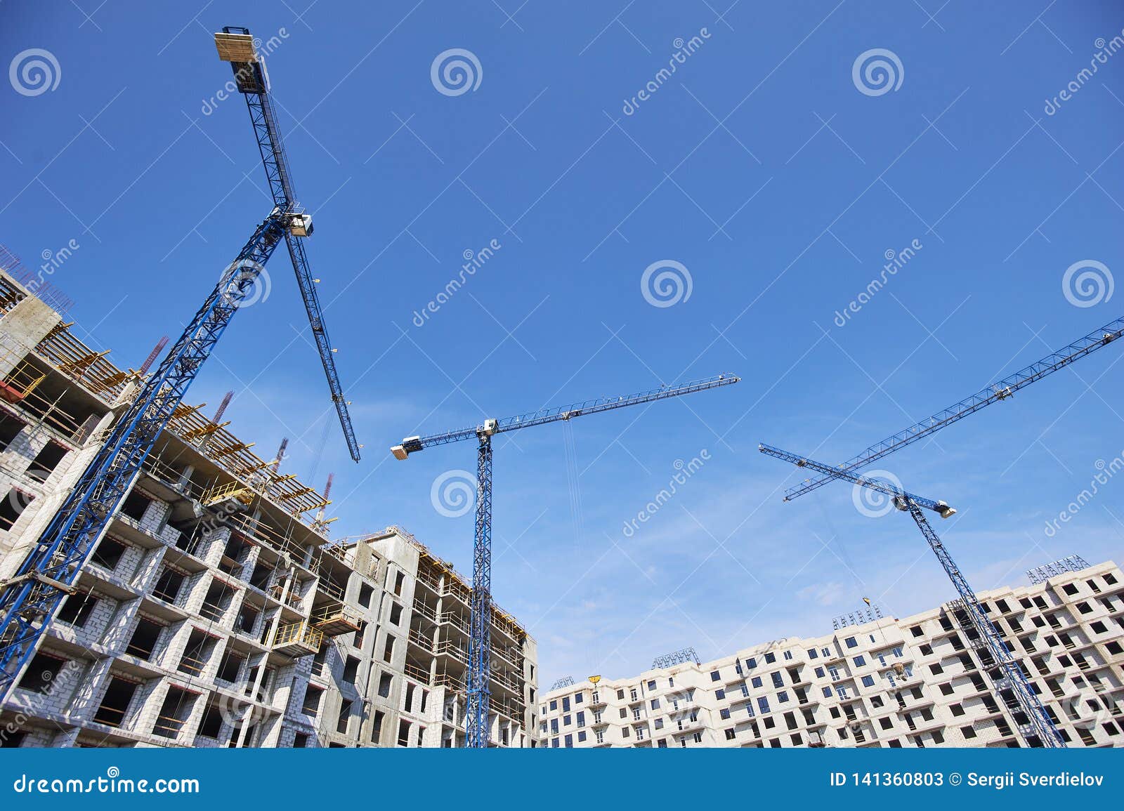 Construction Site with Cranes on Sky Background Stock Image - Image of ...