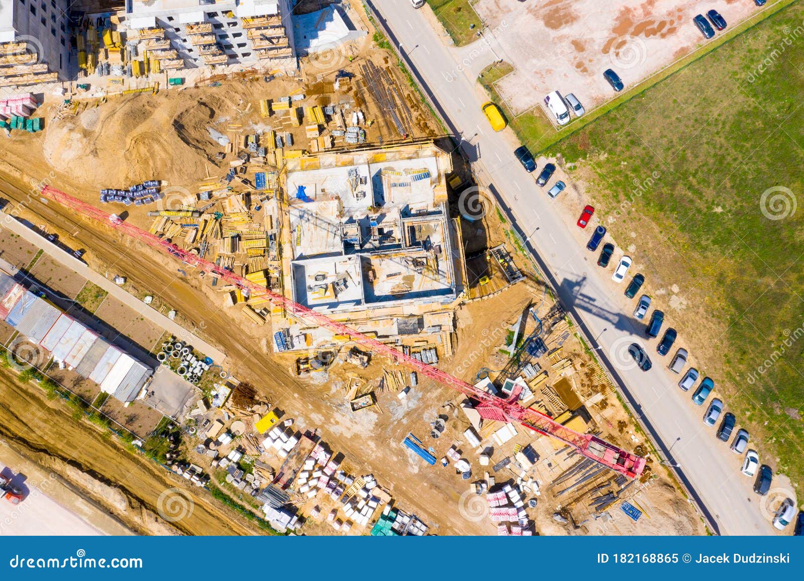 Construction Site with Cranes. Construction Workers are Building.Aerial ...