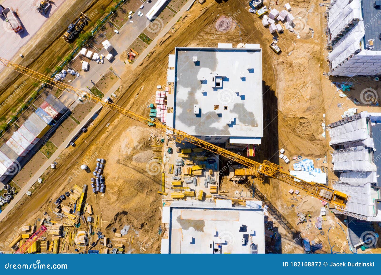 Construction Site with Cranes. Construction Workers are Building.Aerial ...