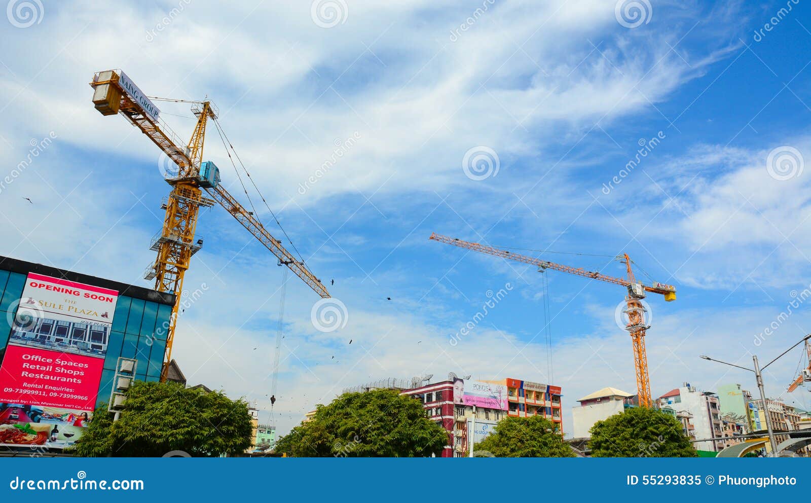 Construction Site with Cranes in Yangon Editorial Image - Image of ...