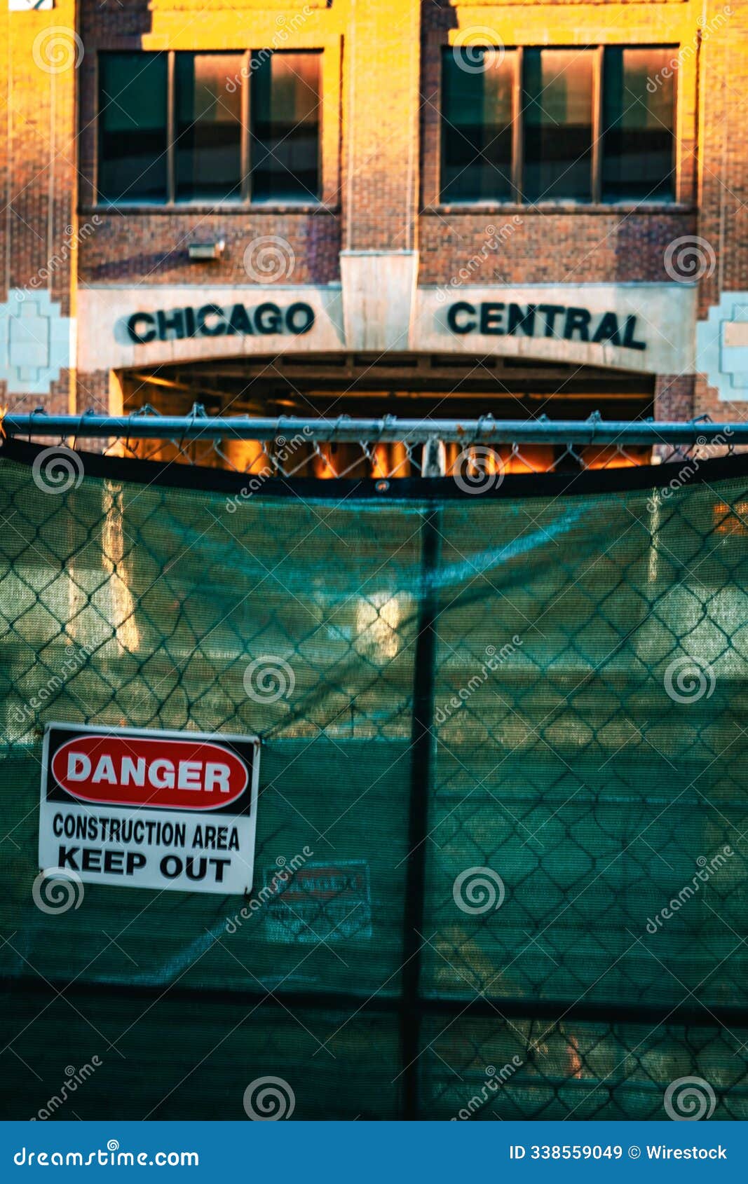 Construction Site in Front of Chicago Central Building at Sunset Stock ...