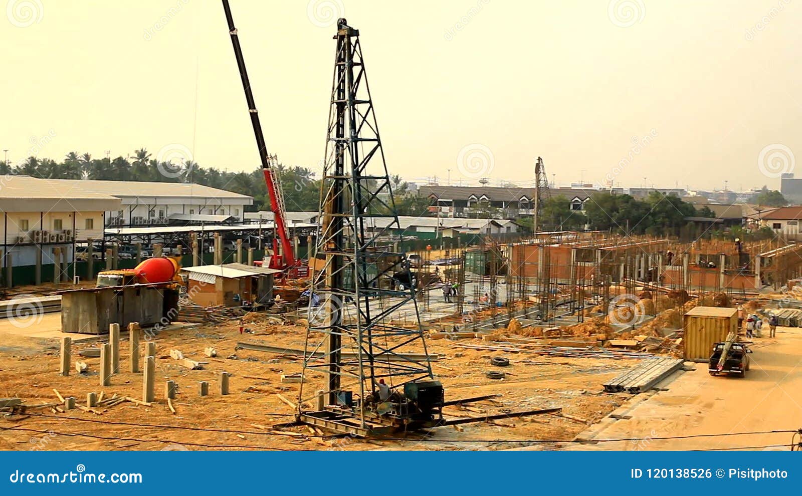 Construction Site, Derrick Crane Stock Footage - Video of moving ...