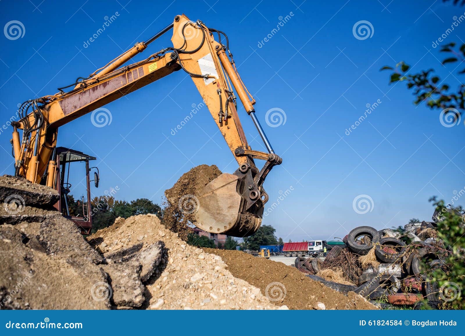 Construction Site Digger, Excavator and Bulldozer. Industrial Machinery ...