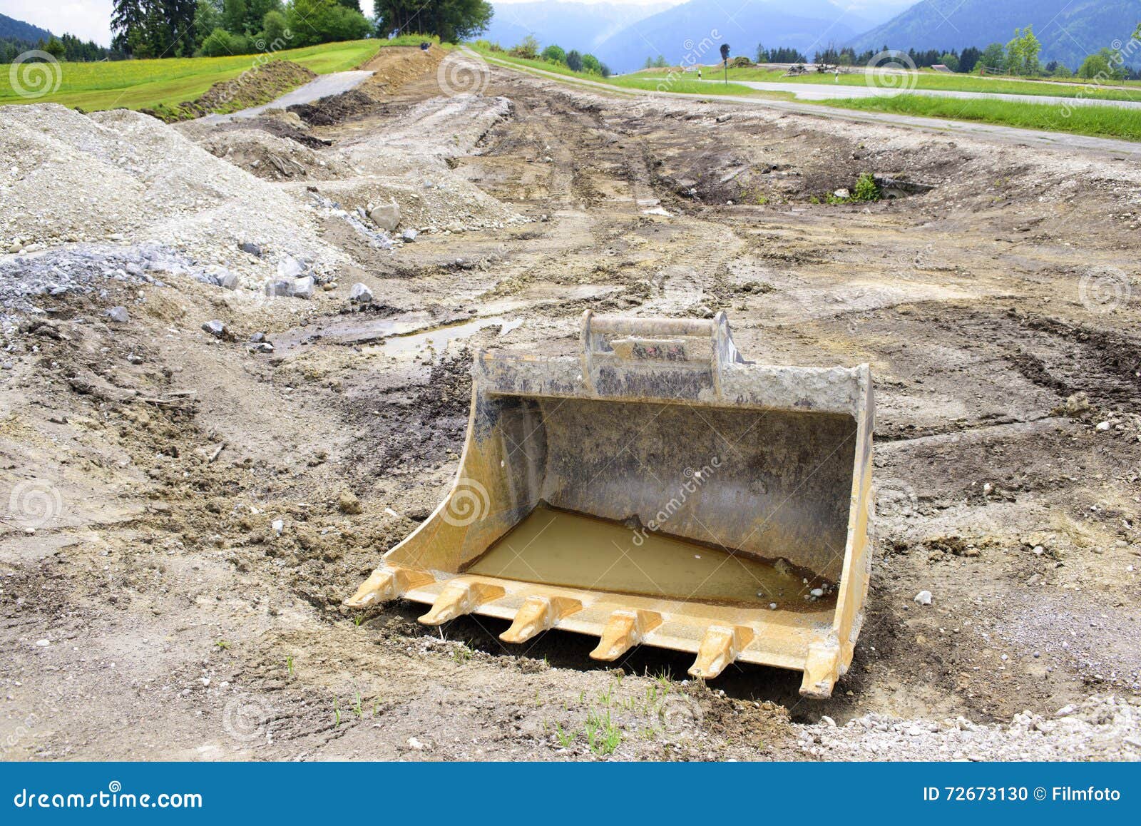 Construction Site with Digger at Road Stock Photo - Image of road ...
