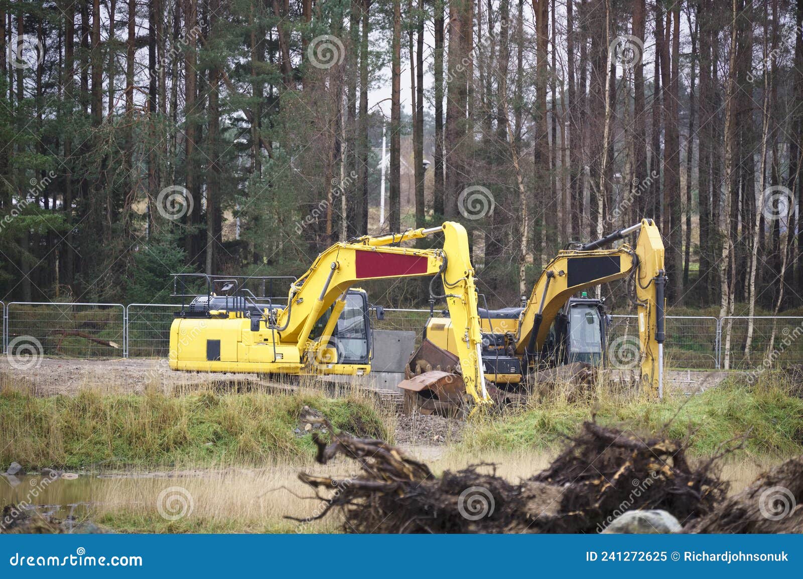 Construction Site Digger Yellow during Excavation on Building Site ...