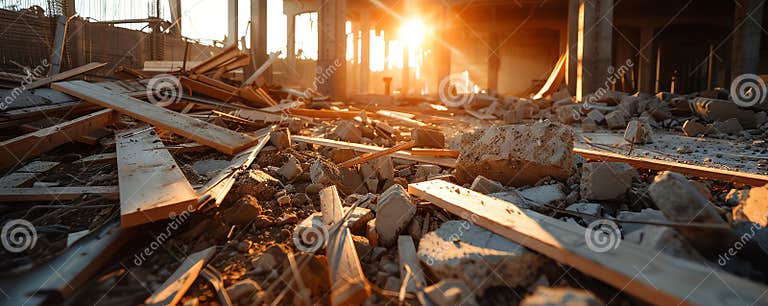 Construction Site Disaster, Scattered Debris, Broken Structures ...