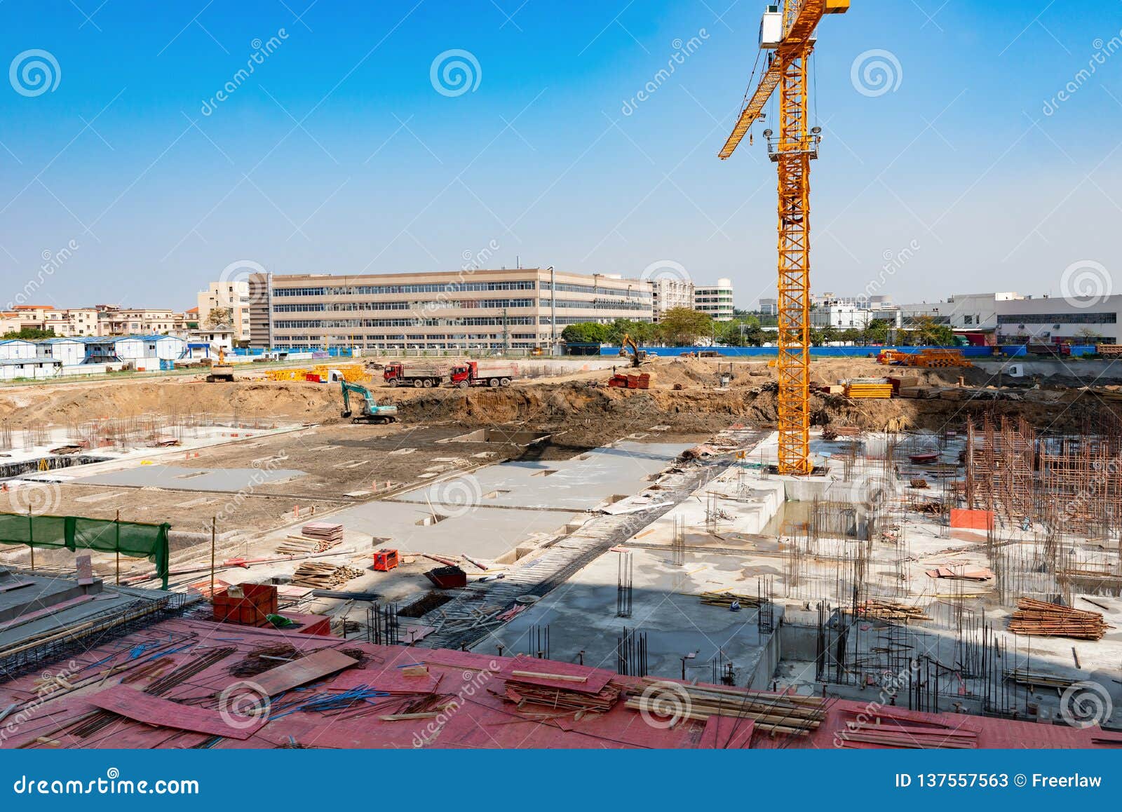 Construction Site Doing Base Work Stock Image - Image of flat ...