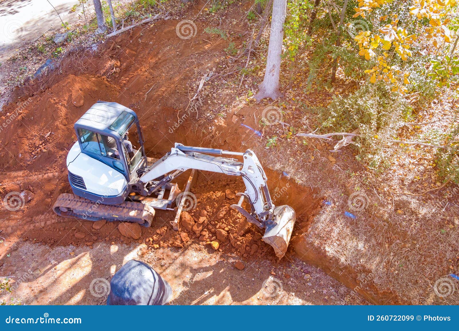 In a Construction Site during the Earthmoving Works, Crawler Excavators ...