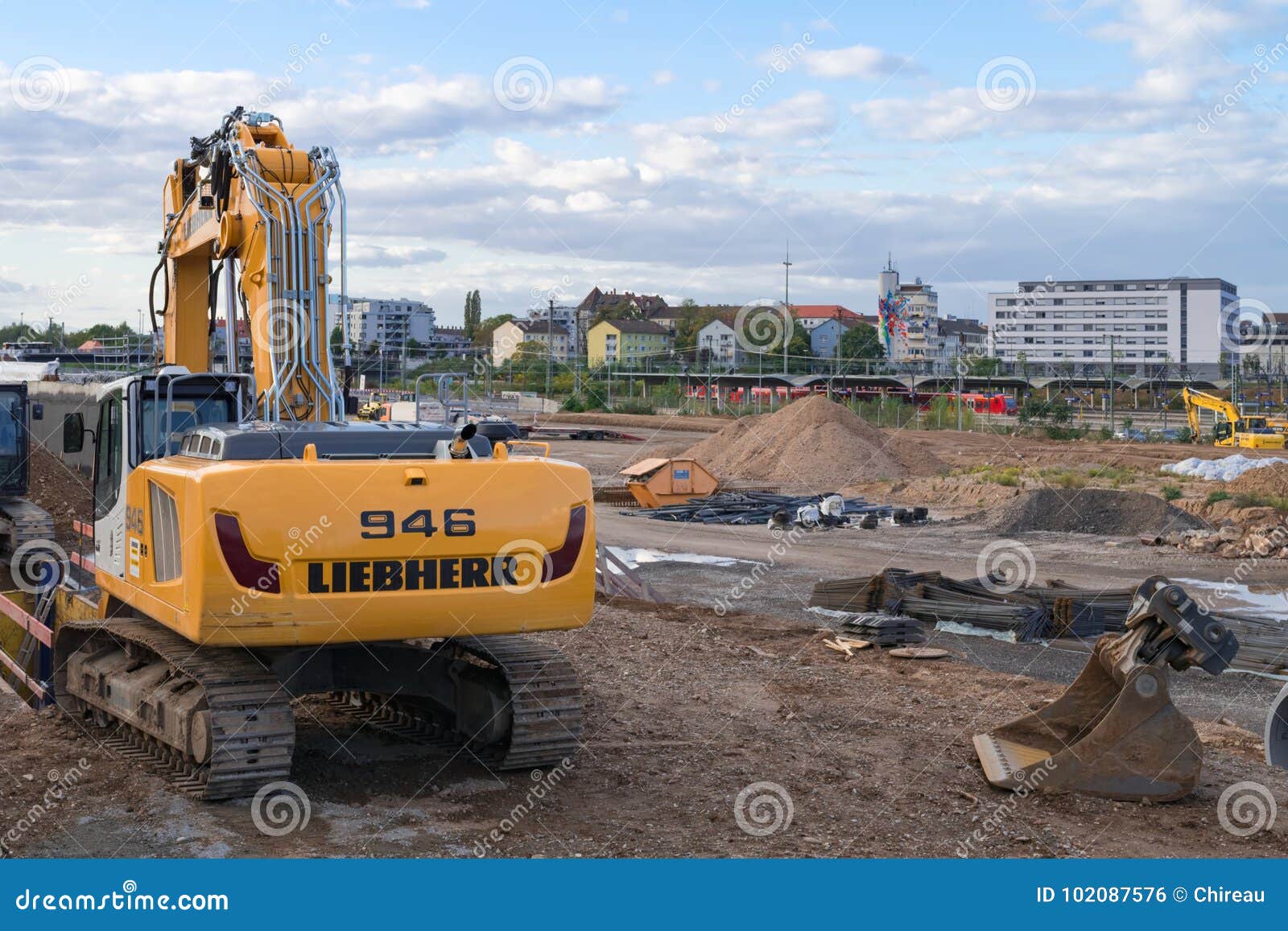 Construction Site during Earthmoving Works with a New Excavator in the ...