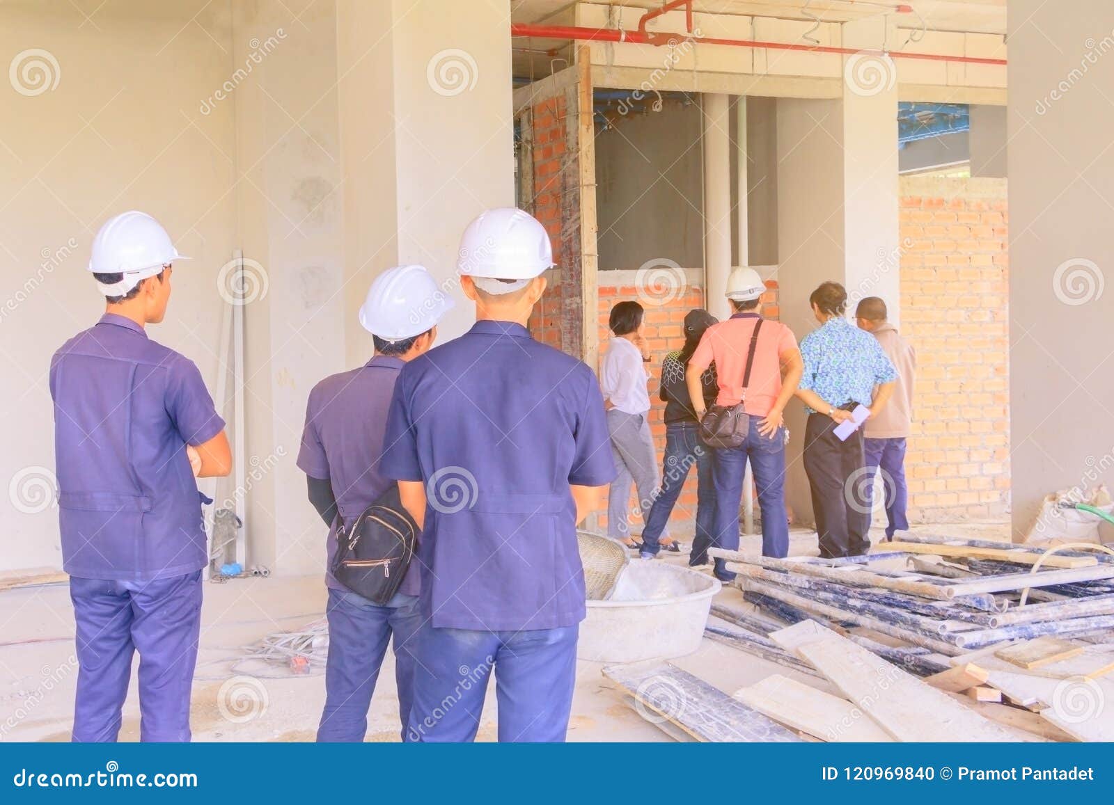 Construction Site and Engineer Check Build Plan Development on Housing ...