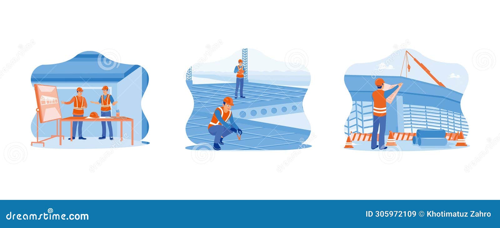 Construction Site Engineer Concept. Two Civil Engineers Work Together To Create a Building ...