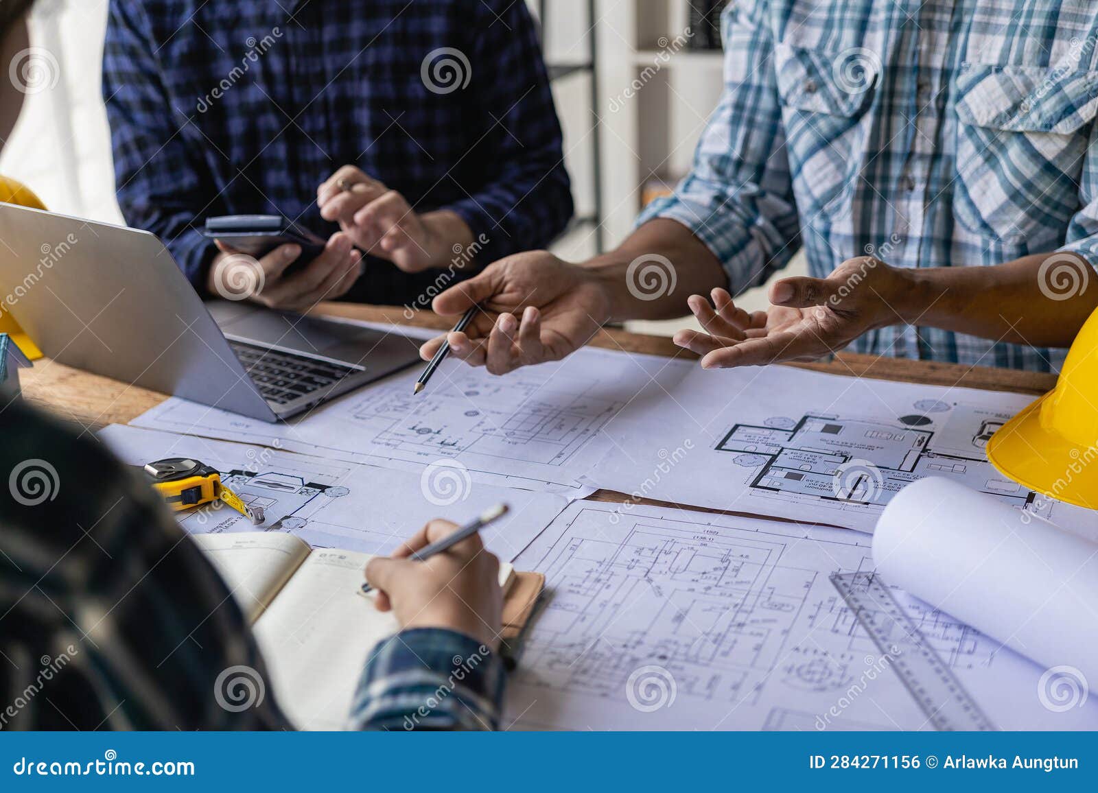 Construction Site Engineer Two Businessmen Engineering Objects in the ...