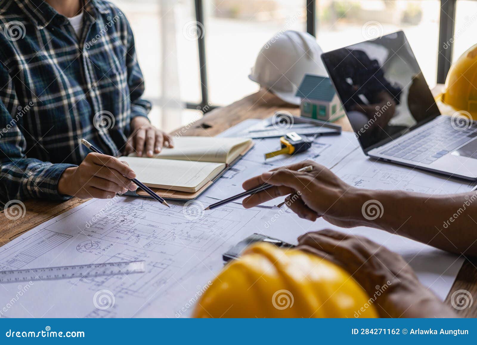Construction Site Engineer Two Businessmen Engineering Objects in the ...