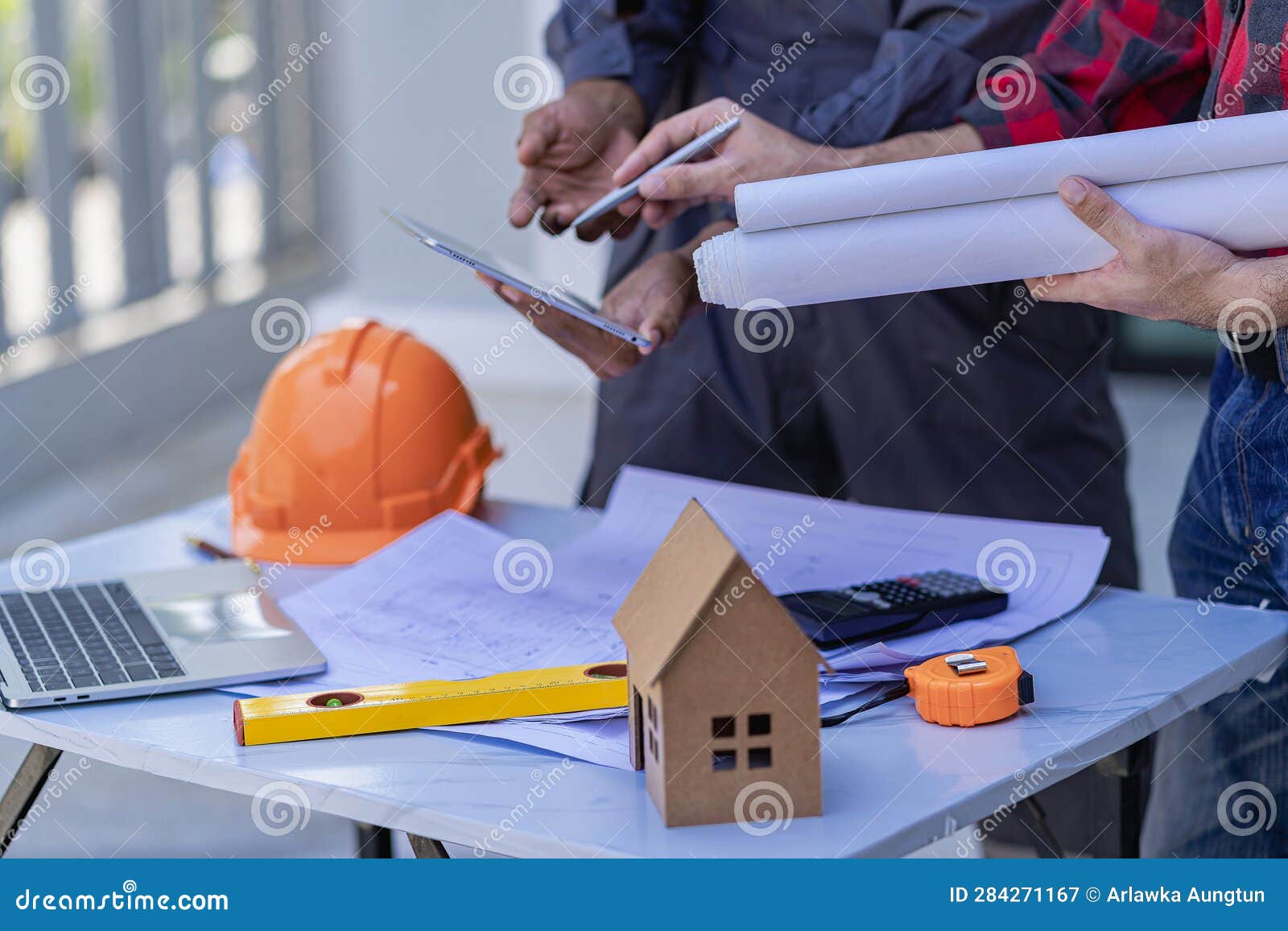 Construction Site Engineer Two Businessmen Engineering Objects in the ...