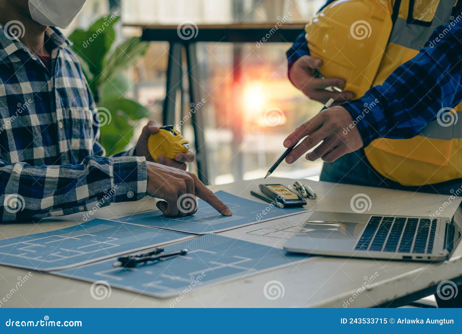 2 Construction Site Engineers on-site Engineering Objects Work with ...