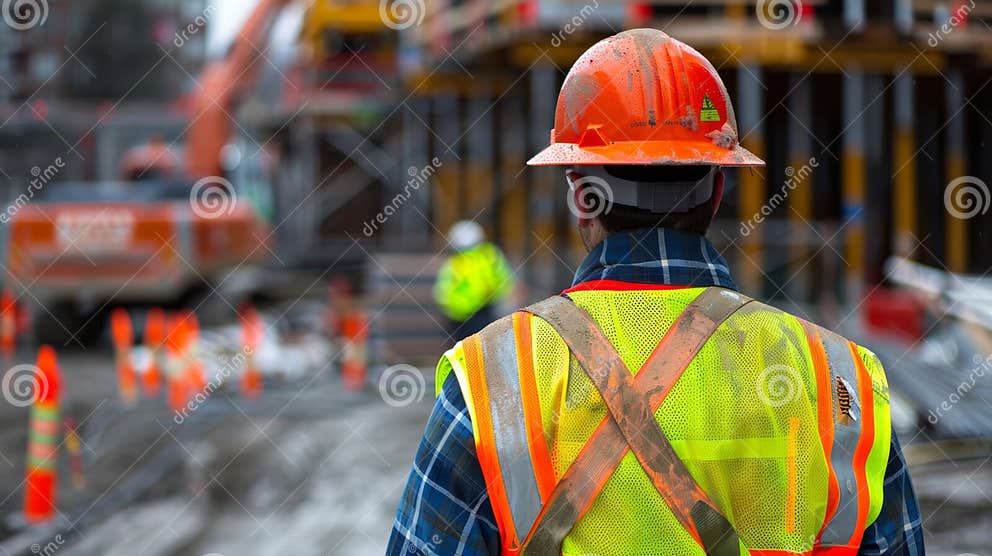 Construction Site with Engineers in Safety Gear Overseeing Operations ...