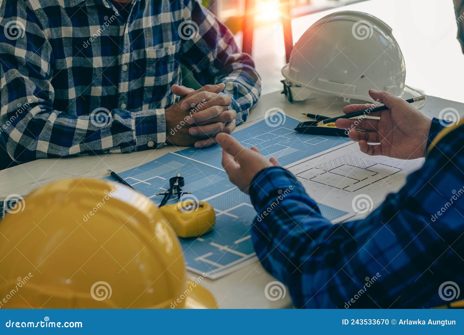 2 Construction Site Engineers on-site Engineering Objects Work with ...