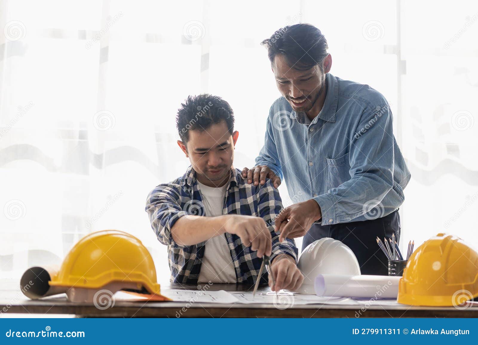 Construction Site Engineers, Two Businessmen Engineering Objects in ...