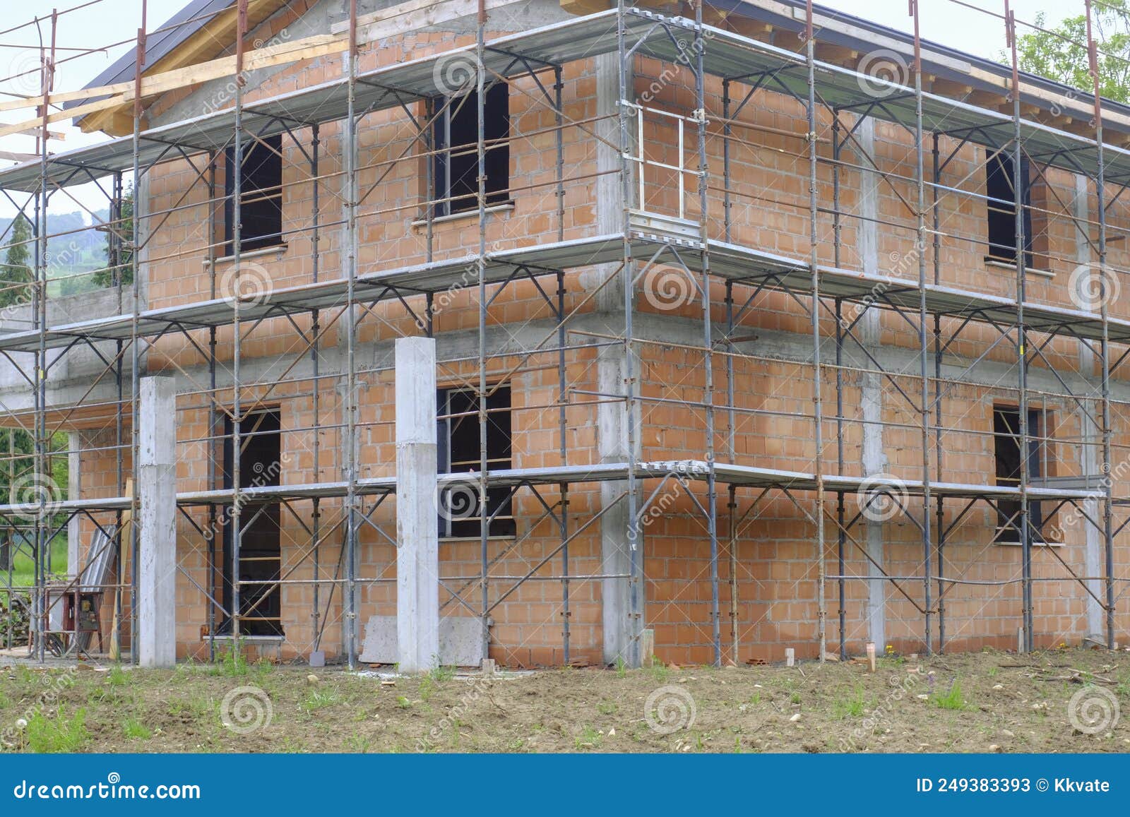 Construction Site with Equipment and Building. House in Construction ...