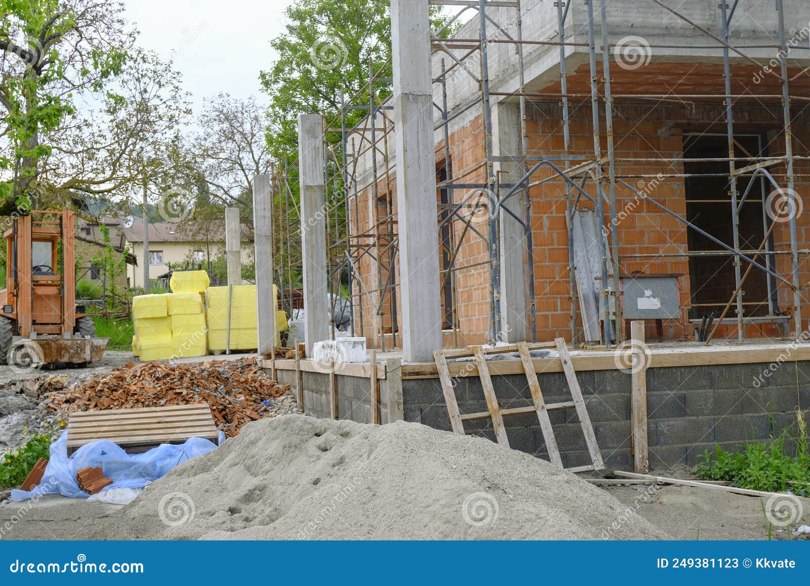 Construction Site with Equipment and Building. House in Construction ...