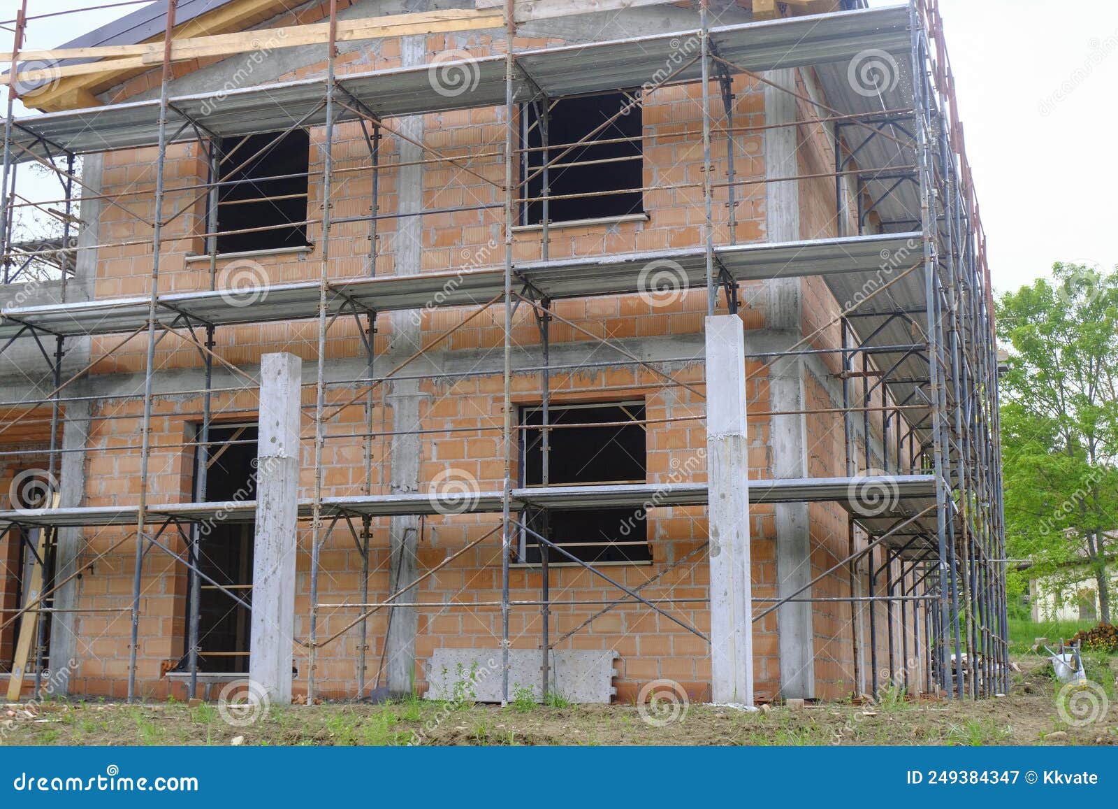 Construction Site with Equipment and Building. House in Construction ...