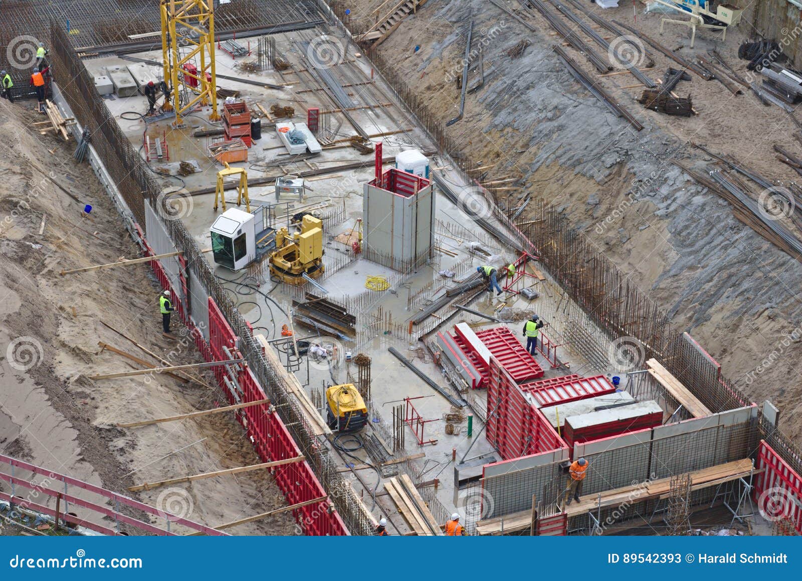 Construction Site with Exavation, Machinery, Workers Editorial Stock ...