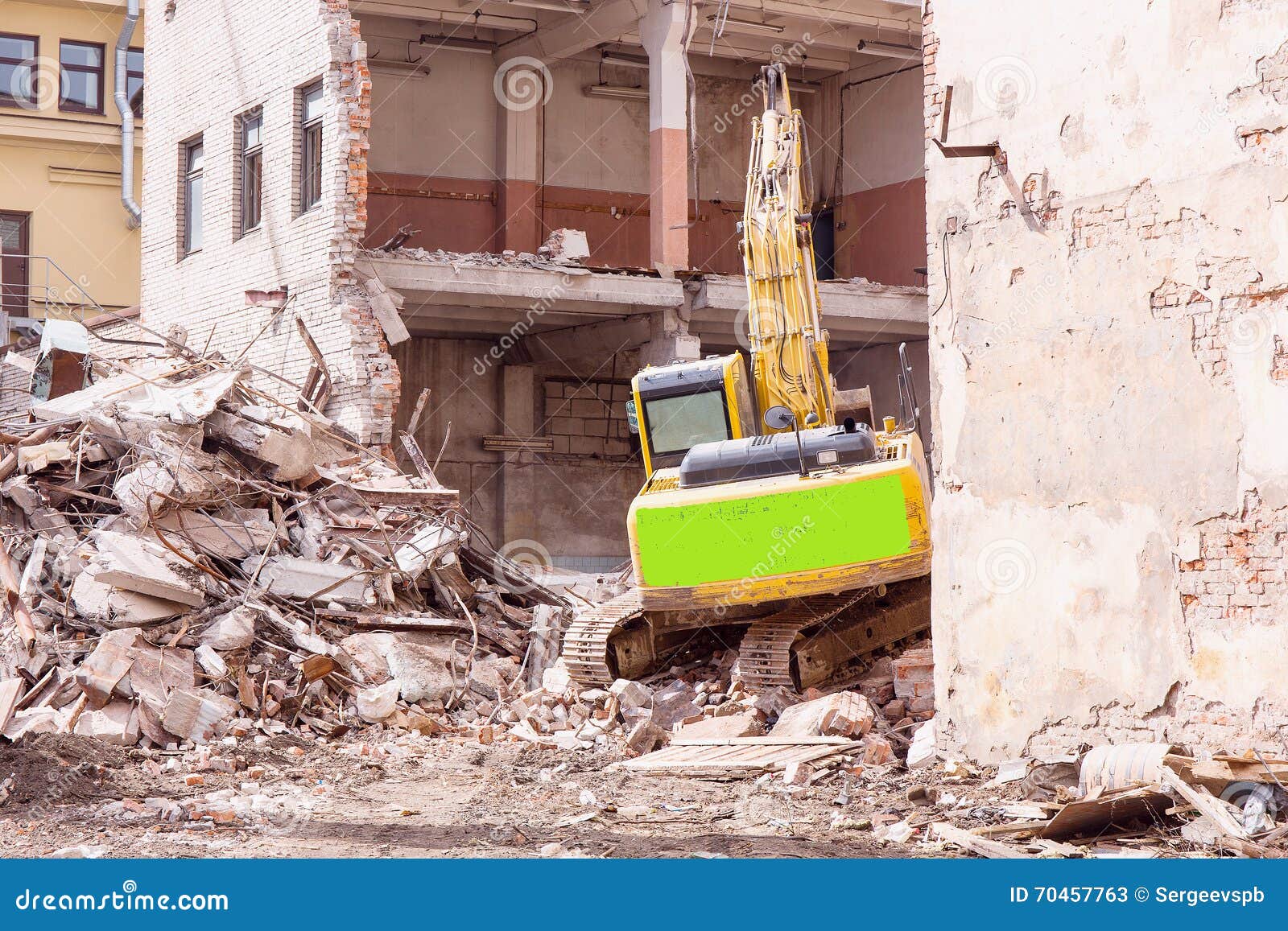 Construction Site Excavator Dismantling a Building Stock Image - Image ...